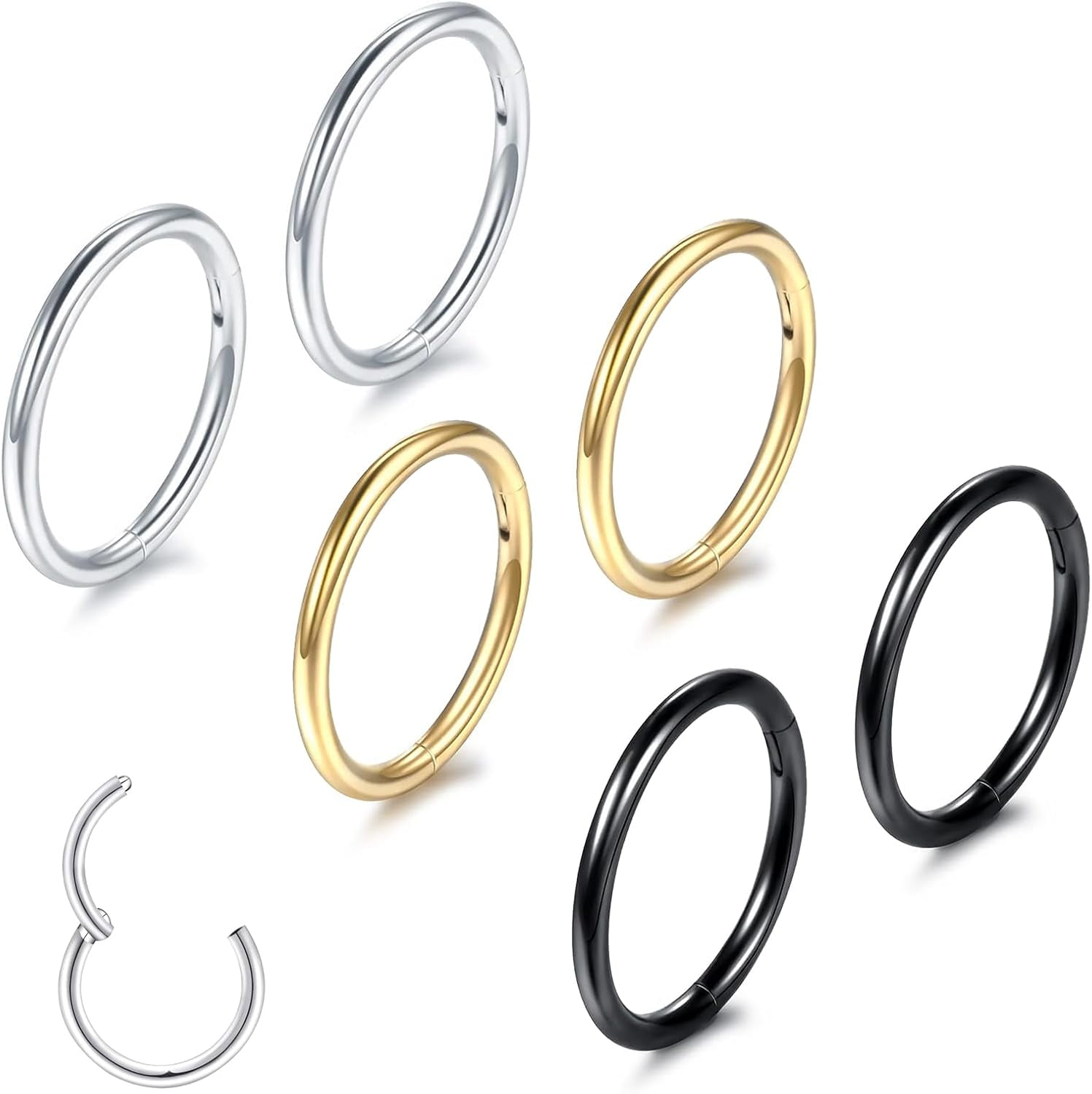 20G 6mm Nose Rings Hoops for Women Men 6PCS Septum Jewelry 316L Surgical Steel Hinged Segment ...