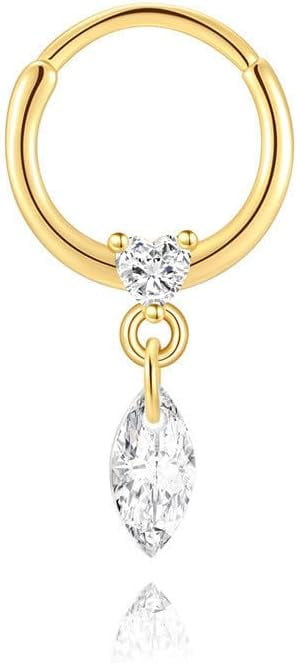 20G Dangle Teardrop Crystal Nose Ring Hoop for Nostril CZ Heart Hinged ...