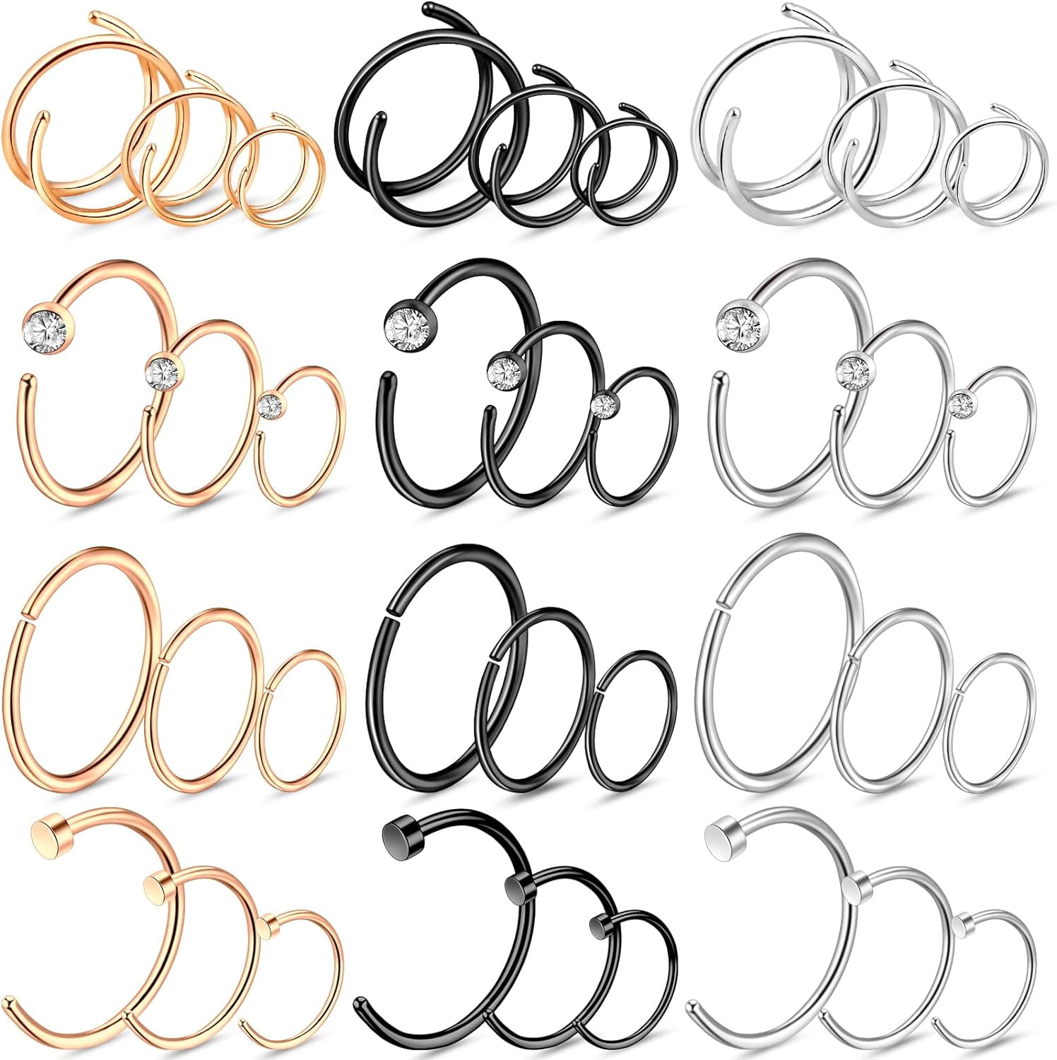 20G Double Nose Ring Hoop for Single Piercing - 2-36 Pcs Jewelry for ...