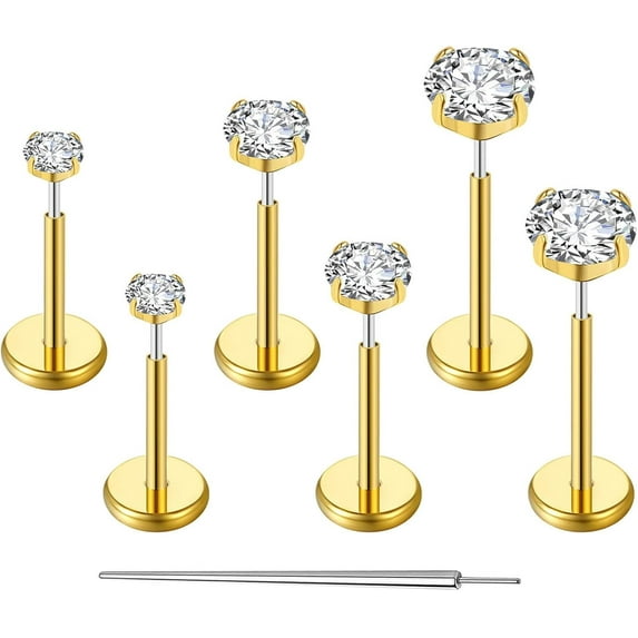 20G Flat Back Earrings Stud G23 Titanium Threadless Tragus Labret ...