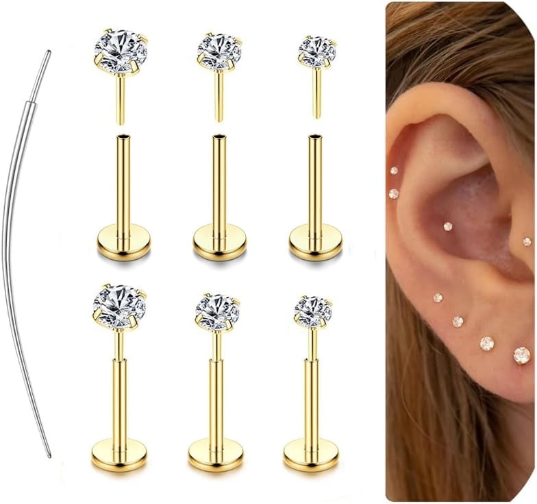 20G Flat Back Earrings Stud Threadless Tragus Labret Cartilage Lip ...