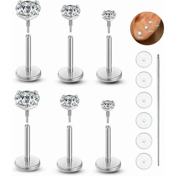 20G Flat Back Stud Earrings G23 Titanium Tragus Labret Cartilage Lip ...