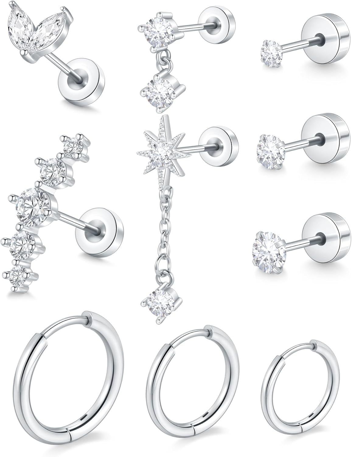 20G Flatback Earrings for Women Surgical Steel Stud Hoop Earrings Flat ...