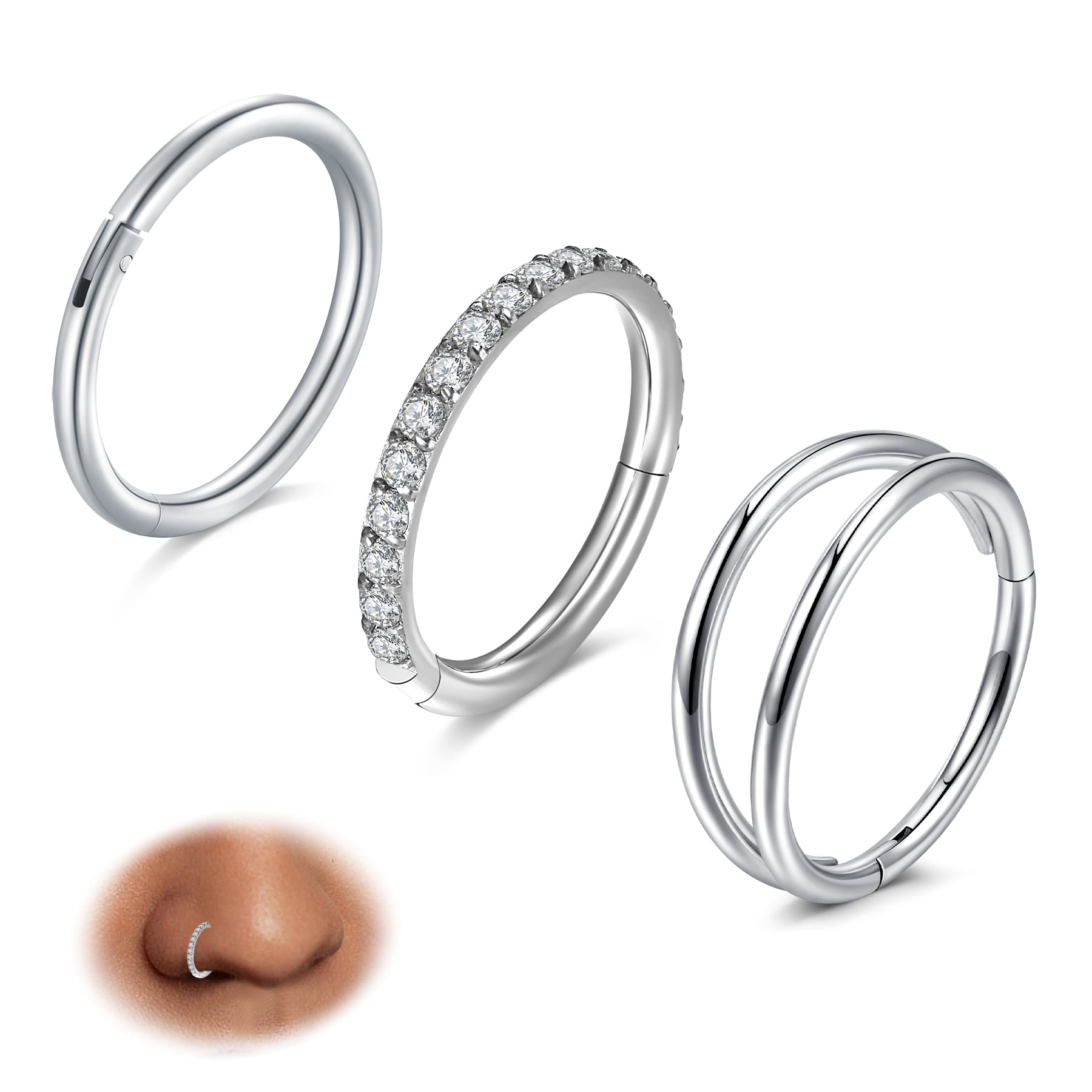 Briana Williams Nose Rings, 20G Hinged Segment Hoop, Hypoallergenic ...