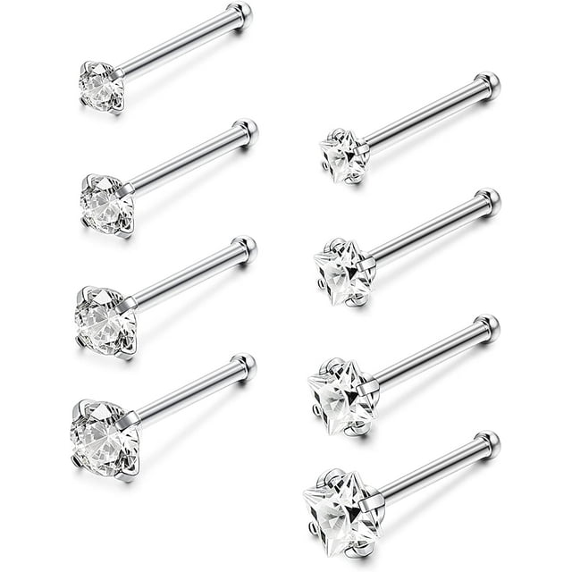 20G Stainless Steel ,Nose Rings Studs L-Shape Piercing Body Jewelry 1.5mm 2mm 2.5mm 3mm,8PC,3 ...