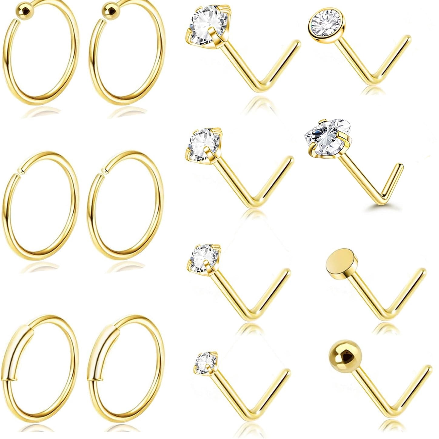 Briana Williams 20G Surgical Steel Nose Rings, Hypoallergenic CZ Studs ...