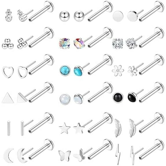 20G Threadless Flat Back Earrings for Women Men - Hypoallergenic ...