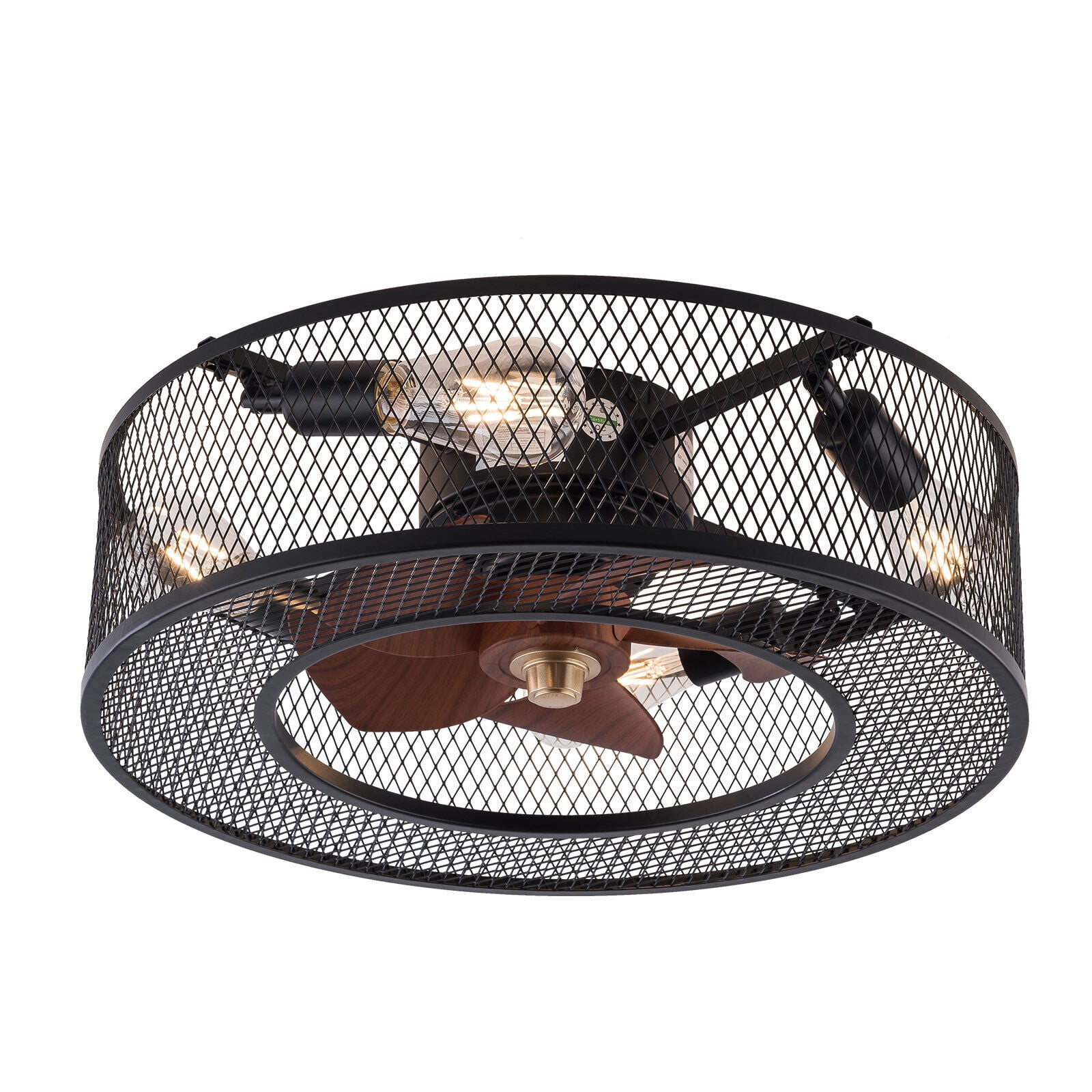 20Inch Ceiling Fan Light 3 Gears Caged Fan Lamp E26 W/ Remote, Flush ...
