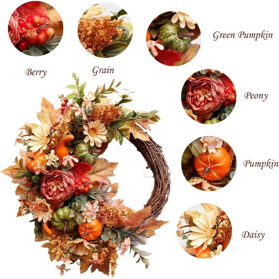 20Inch Fall Wreaths for Front Door Autumn Wreaths, Pumpkin Peony ...