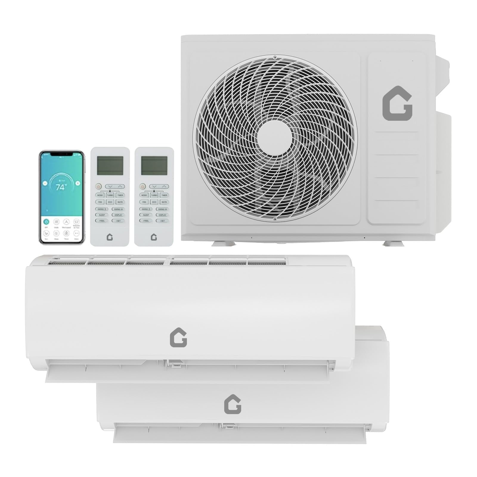 20K BTU Dual Zone Mini Split AC/Heating System, 20 SEER2 9000 + 12000 ...