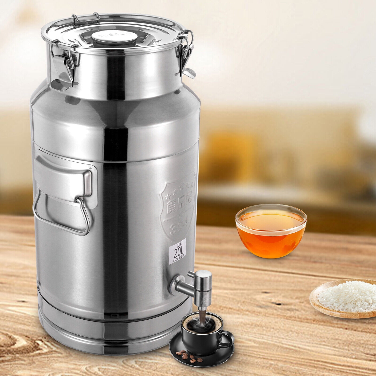 20L 304 Modern Round Silver Stainless Steel Milk Can Oil Pail Storage ...