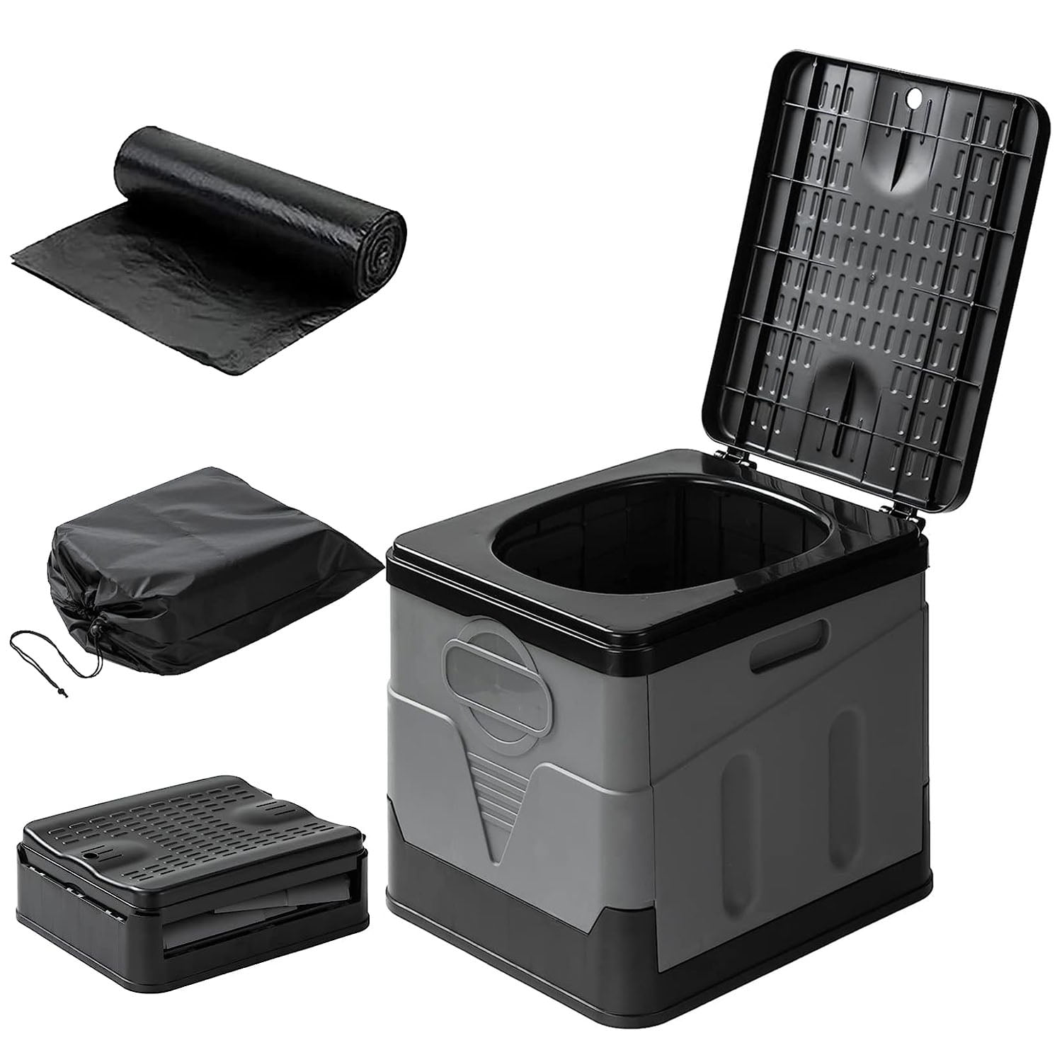 20L Camping Toilet with Carry Bag & Trash Bag, Portable Toilet w/Lid ...