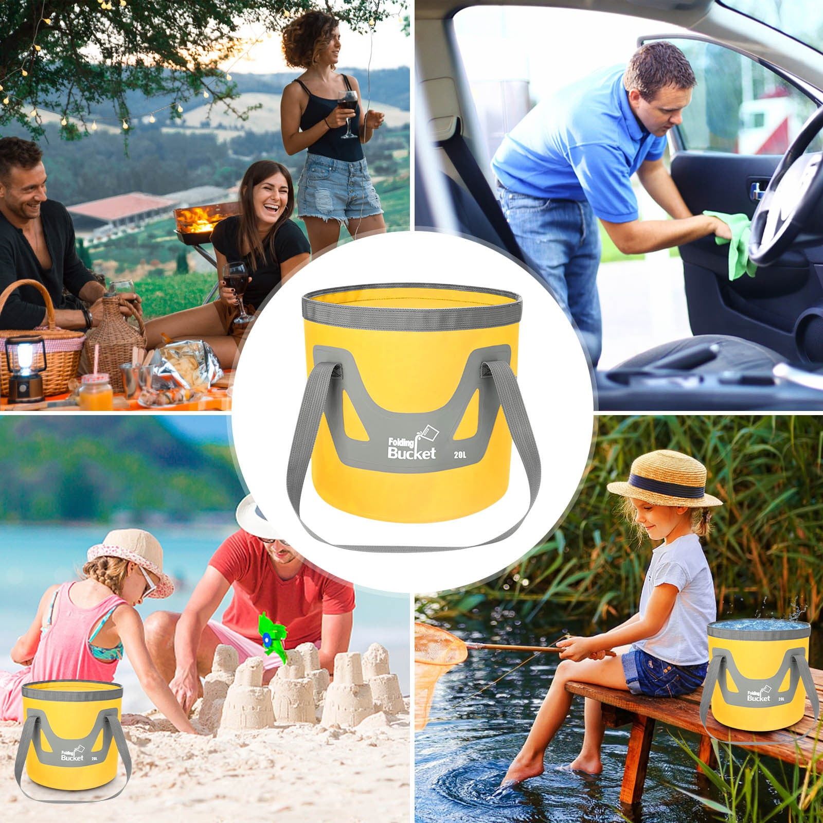 20L Collapsible Bucket Water Container Portable Folding Camp Wash Basin ...