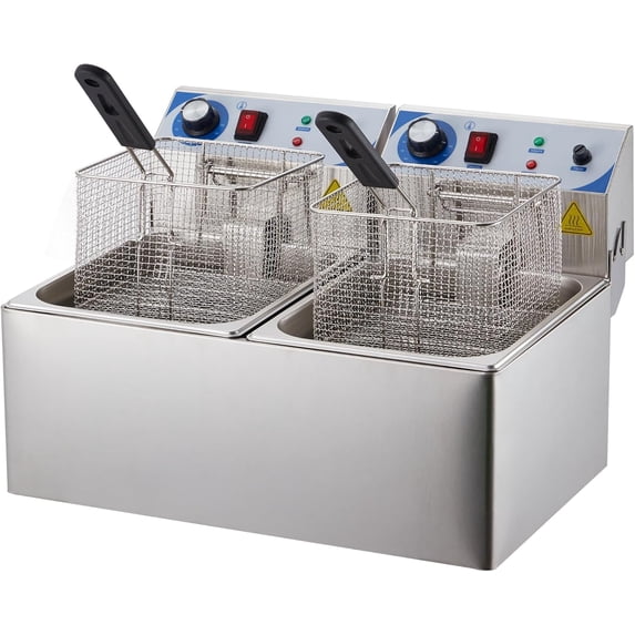 20L Electric Deep Fryer - Dual 10L Stainless Steel Fryer with Baskets ...