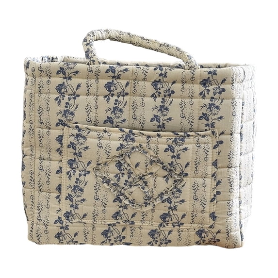 20L Quilted Fabric Storage Basket with Handles & Pocket, Foldable ...