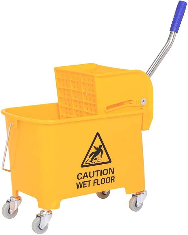 20L Rolling Janitorial Cleaning Mop Bucket, Commercial Restaurant, Down ...