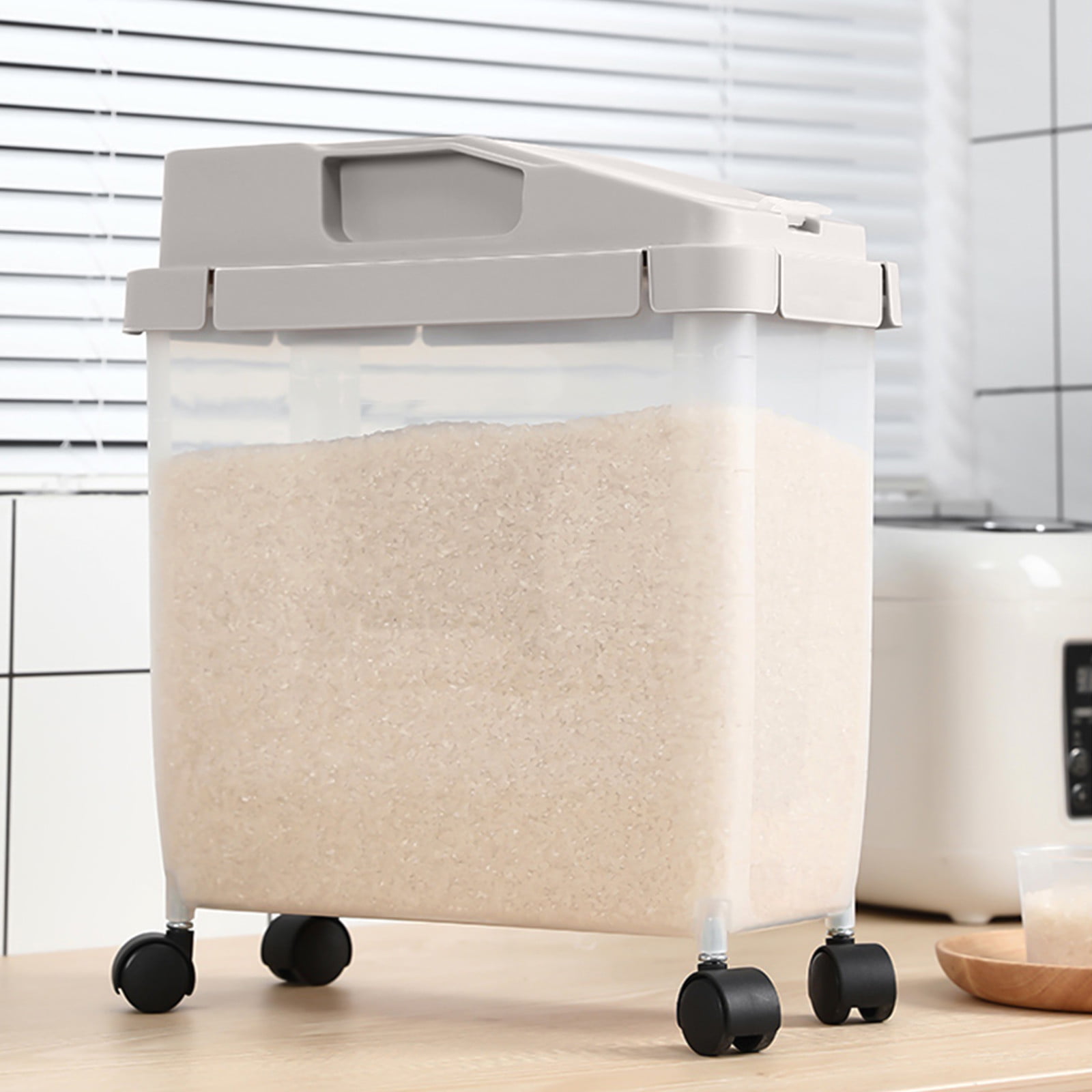 20Lb Airtight Rice Storage Container with Wheels & Measuring Cup ...
