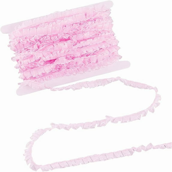 20M 0.625 Inch Pink Ruffle Lace Trim Transparent Organza Edge Gathered ...