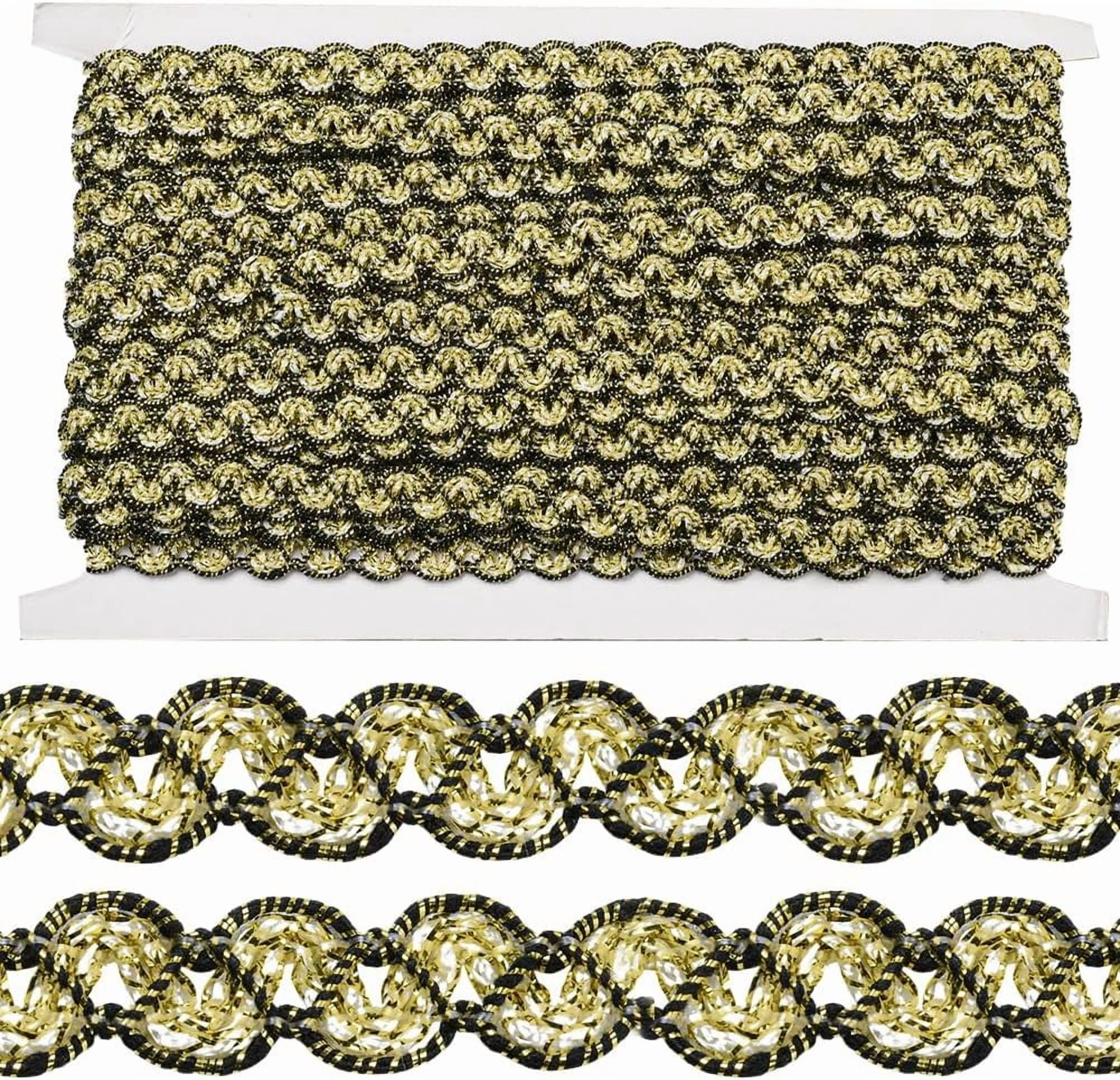 20M 1/2 Inch Black Gold Ribbon Metallic Woven Braid Lace Trim Polyester ...