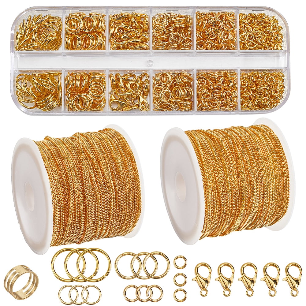 20M/65.6 Feet Gold Curb Chain Roll Jewelry Chains Kit with Jump Rings ...