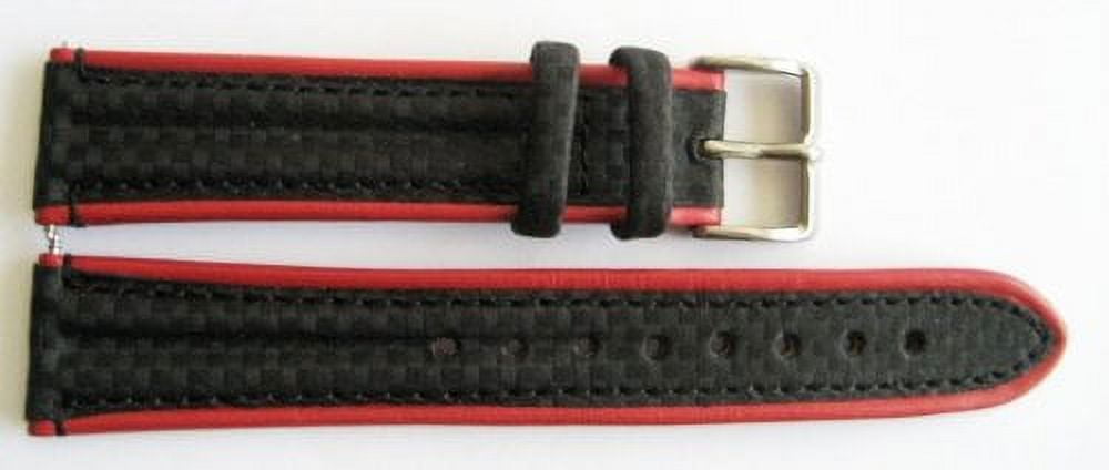20MM BLACK RED GENUINE LEATHER CARBON FIBER SPORT WATCH BAND STRAP ...