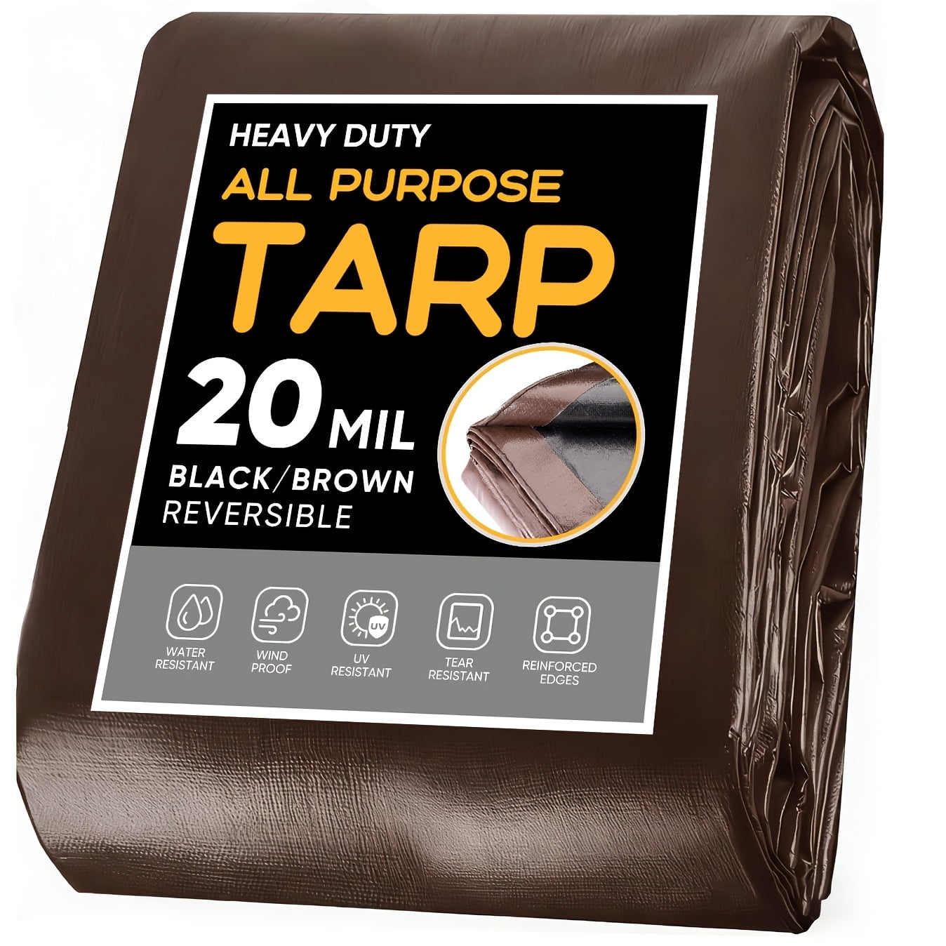 20Mil 360GSM Reversible Brown & Black Tarp, Heavy Duty Dual-Sided ...
