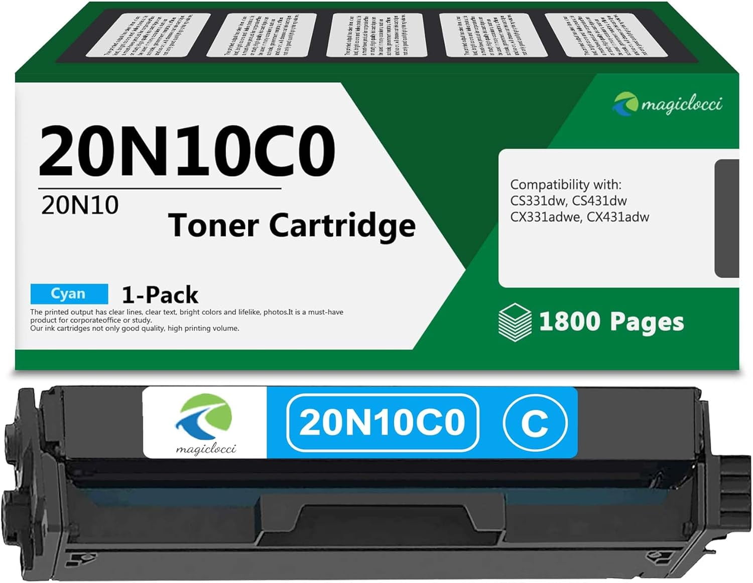 20N10C0 Cyan Toner Cartridge [1,800 Pages] Compatible CS331 Replacement ...