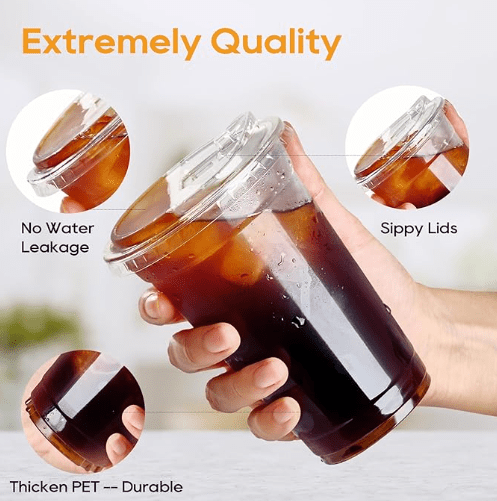 20OZ 100 Sets Clear Plastic Cups with Strawless Sip Lids, To Go Crystal ...