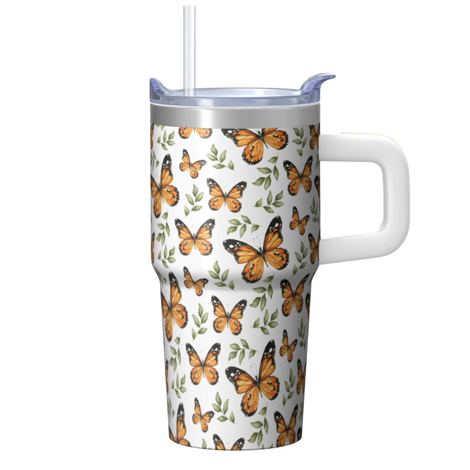 20OZ Flower Butterfly Design Tumbler with Handle Straw and Lid Cute ...