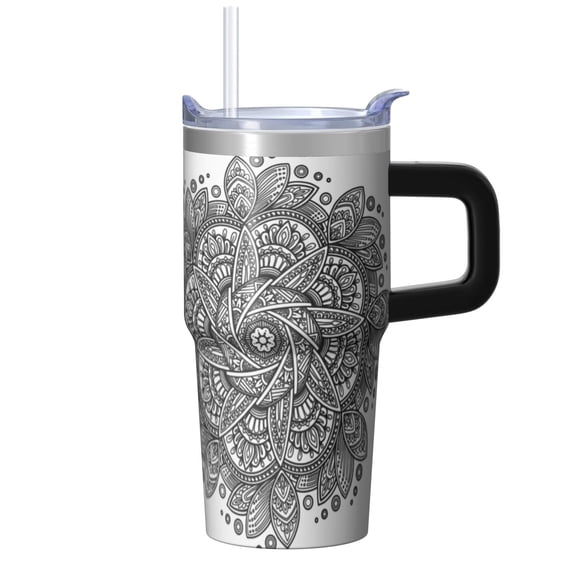 20OZ Insulated Car Coffee Cup Black and white mandala style Pattern ...