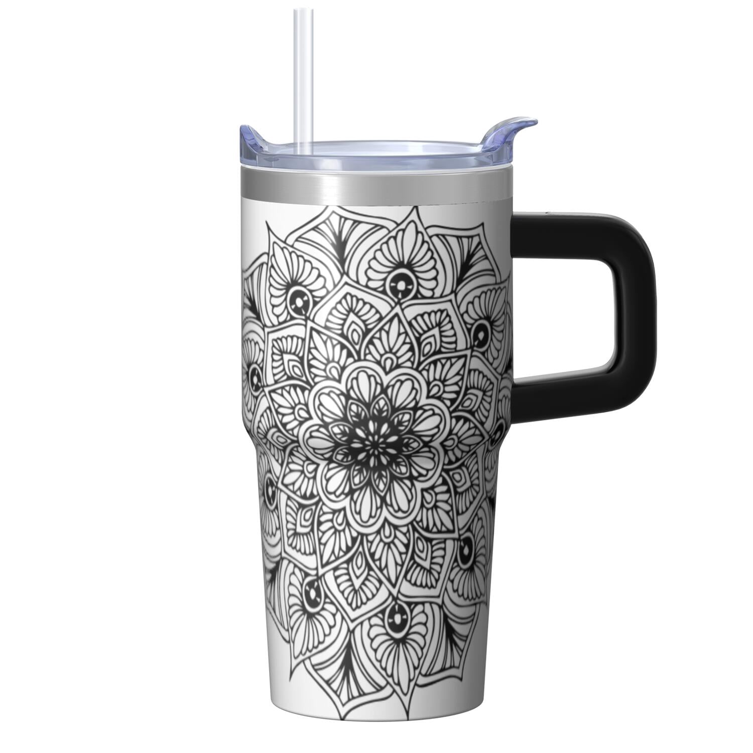 20OZ Insulated Travel Coffee Cup Black and white mandala style Pattern ...