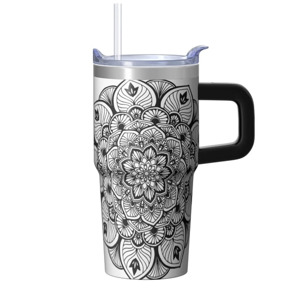 20OZ Insulated Travel Coffee Cup Black and white mandala style Pattern ...