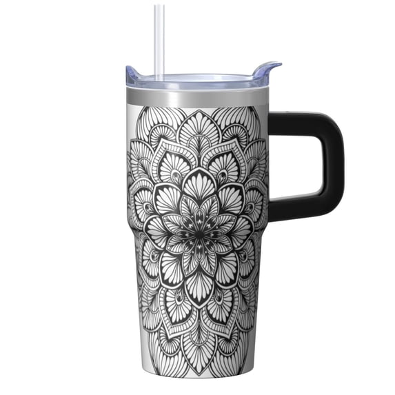 20OZ Insulated Travel Cup Black and white mandala style Pattern ...