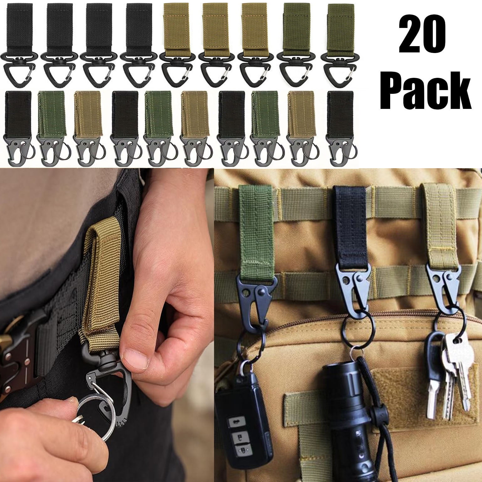20PACK 2 Style Quick-Release Tactical Molle Belt Clips Gear Keychain ...