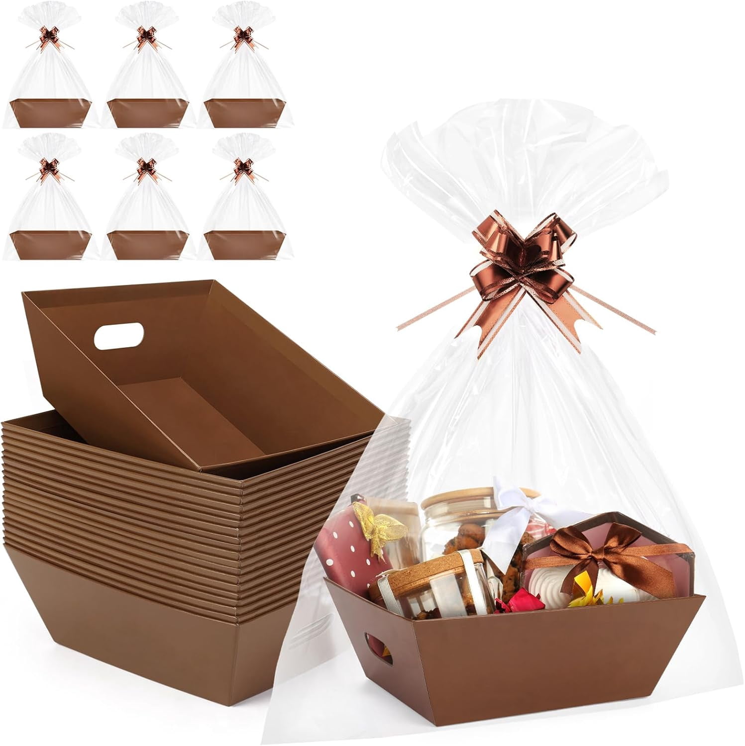 20PACK Baskets for Gifts Empty, 12x10x4” Thick Brown Gift Basket with ...
