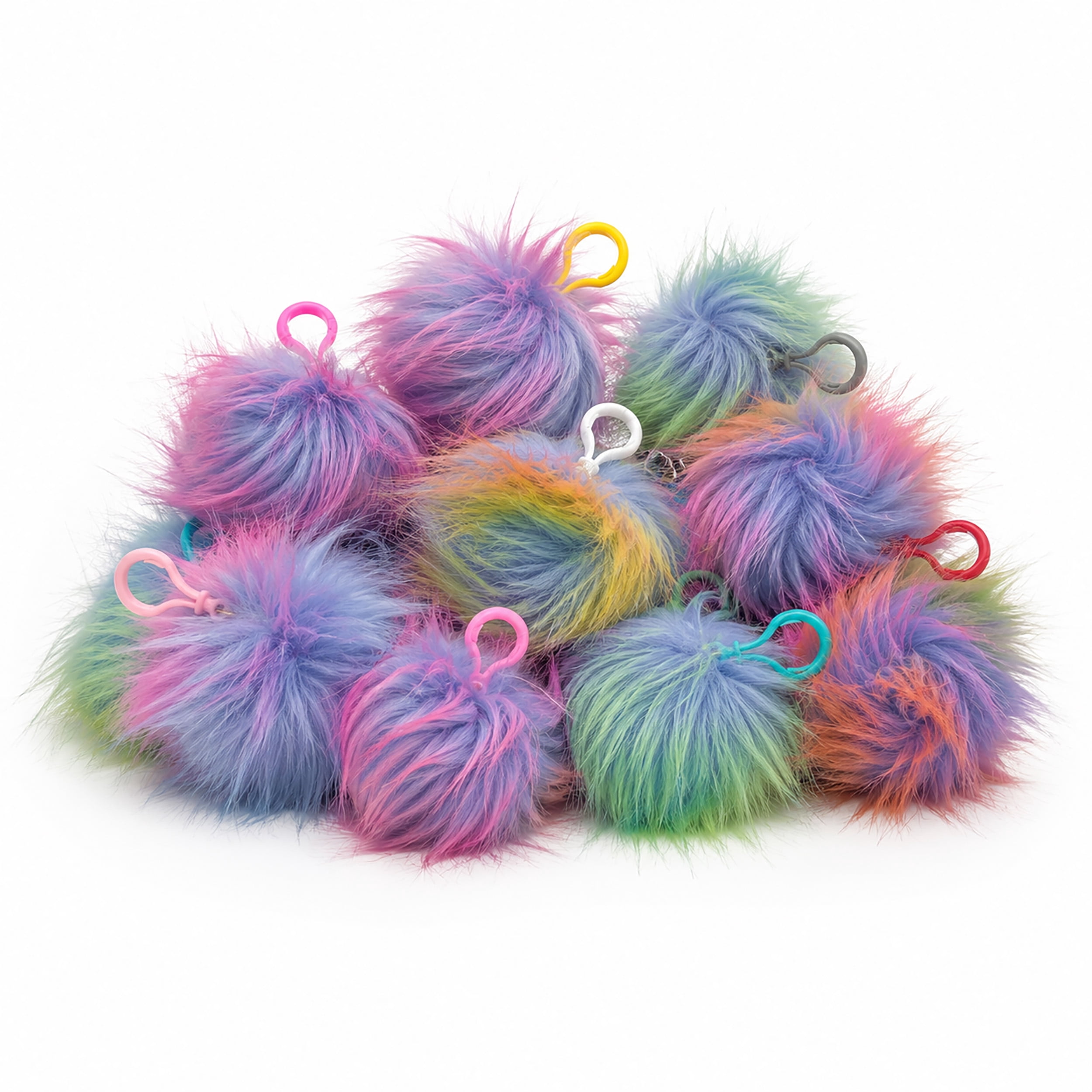 20PC Rainbow Faux Fur Pom Pom Keychain Clips, Colorful Fluffy Bag ...