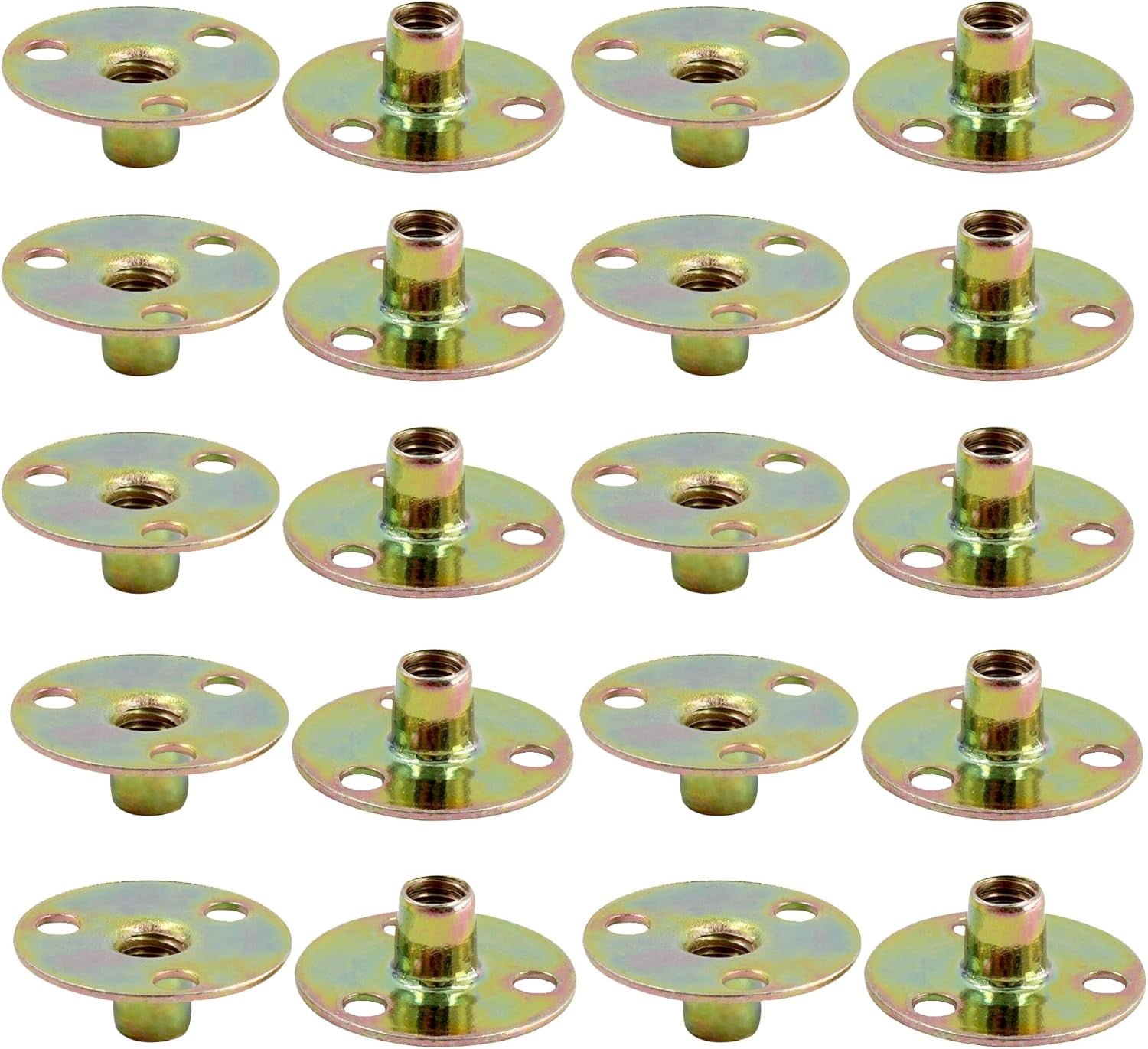 20PCS 1/4"-20Carbon Steel Round Base T-Nut, Brad Hole Tee Nut ...
