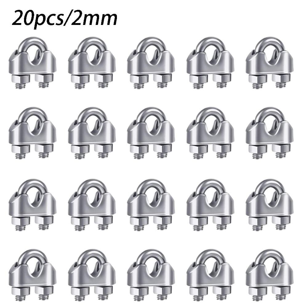 20PCS 2/3/4/5mm 304 Wire Rope Cable Clip Clamp for Anchoring Fitness ...