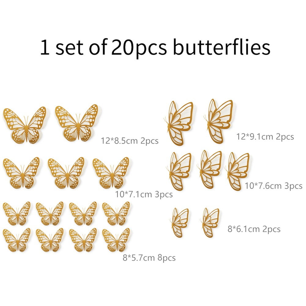 20PCS 3D Butterfly Wall Stickers Double-Layer Removable Decorative ...