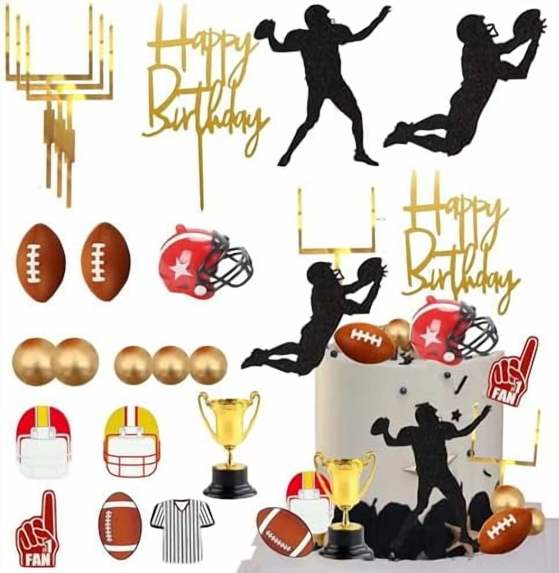 20PCS American Football Players Goal Post Cake Toppers Rugby Ball Happy ...