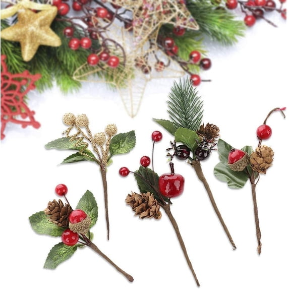 20PCS Artificial Berry Picks, Christmas Pine Picks with Red Berries and ...