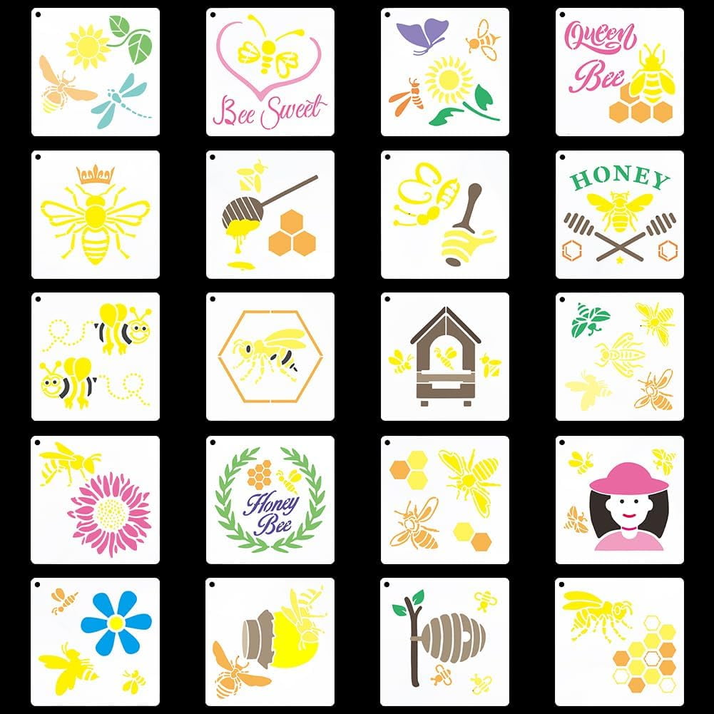 20PCS Bee Honey Stencils 15x15cm Bee Honeycomb Template Beehive Flowers ...