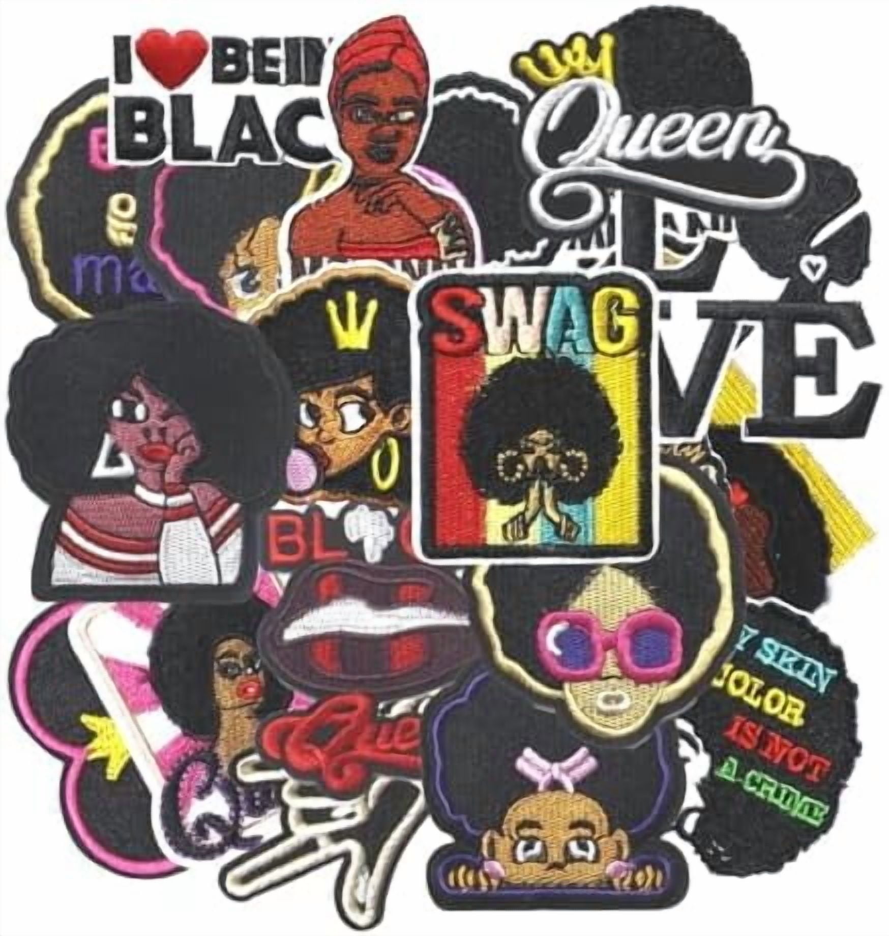 20PCS Black Afro Girl Iron on Patches, Cute Pride Magic Swag Queen ...