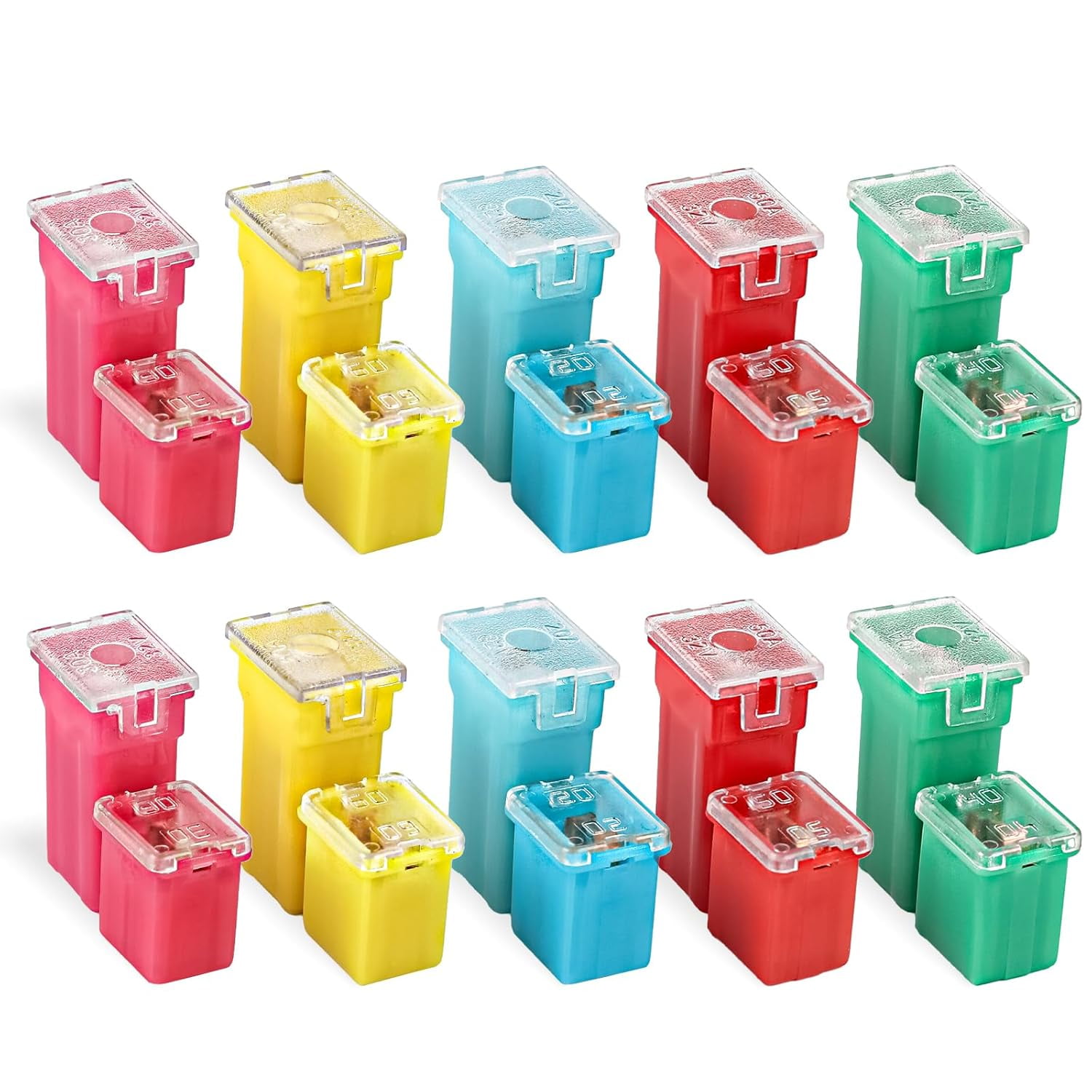 20PCS Car Fuses Assortment Kit, Tall/Standard and Low Profile Box Shaped Fuses for Pickup Trucks ...