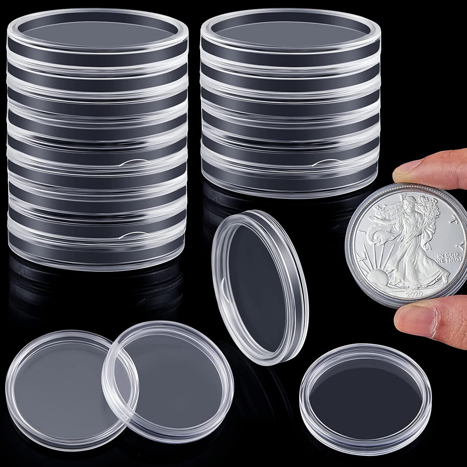 20PCS Clear Coin Capsules Coin Case Holders 40mm Containers Storage ...