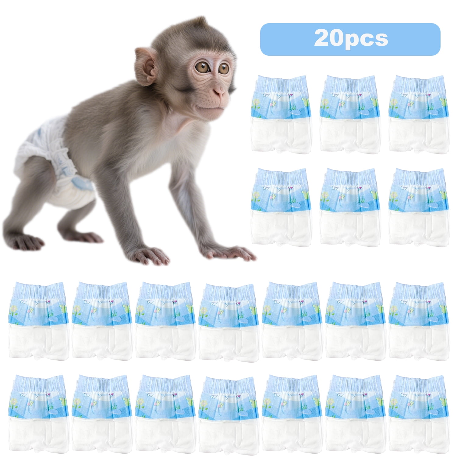 20PCS Disposable Monkey Diapers Pet Diapers with Adjustable Elastic ...