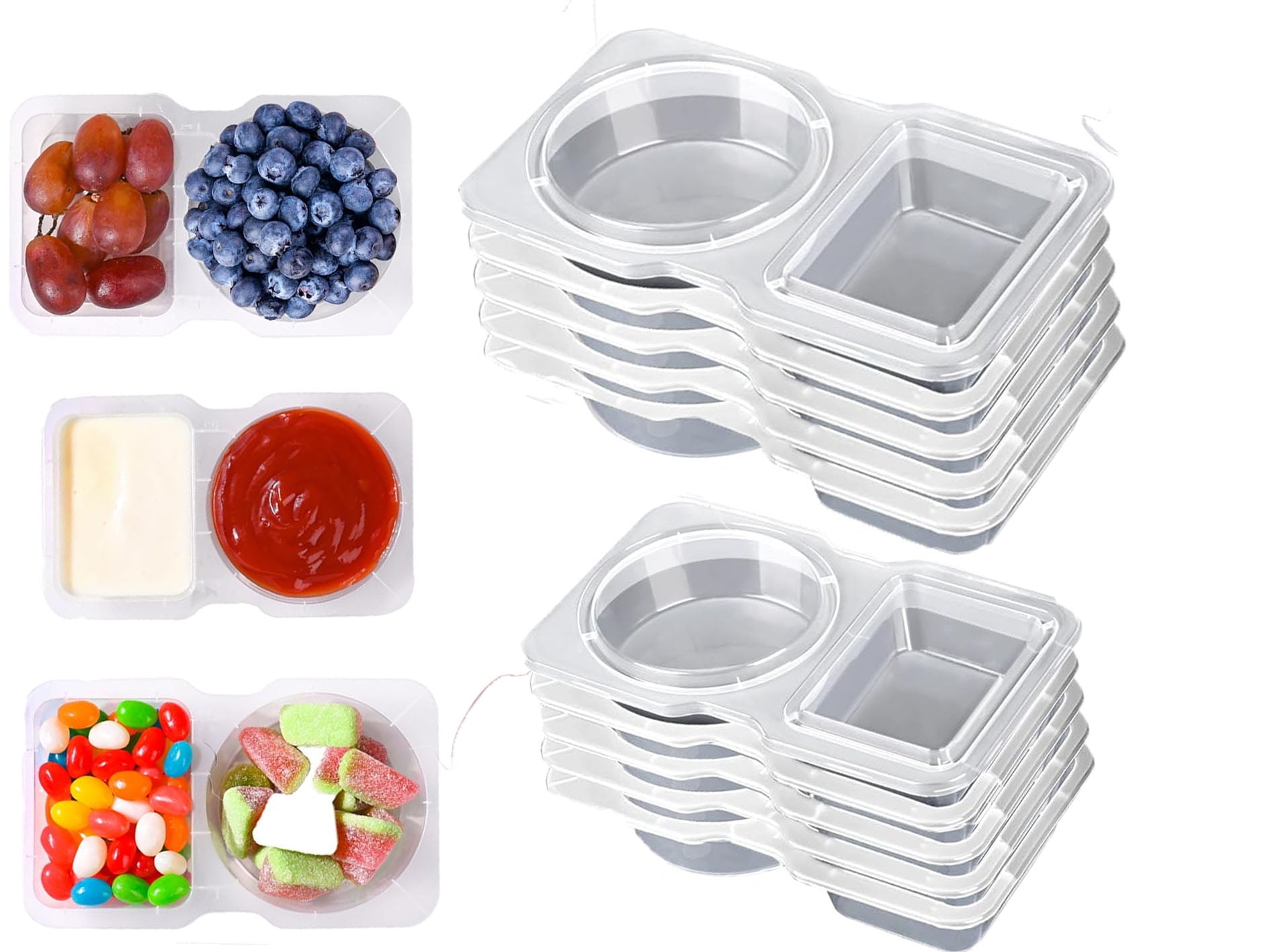 20PCS Double Compartment Condiment Container Reusable Snack Container 2 ...