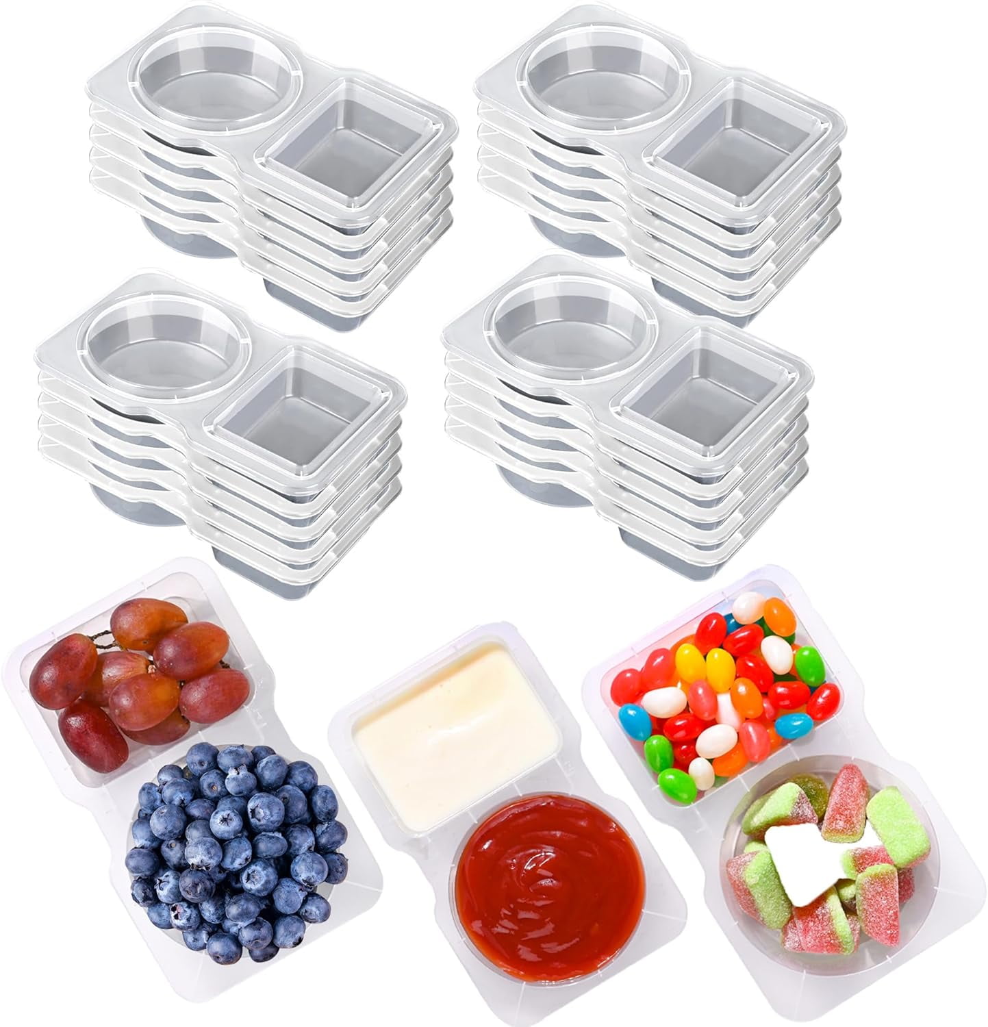 20PCS Double Compartment Condiment Container With Lids - Reusable Snack ...