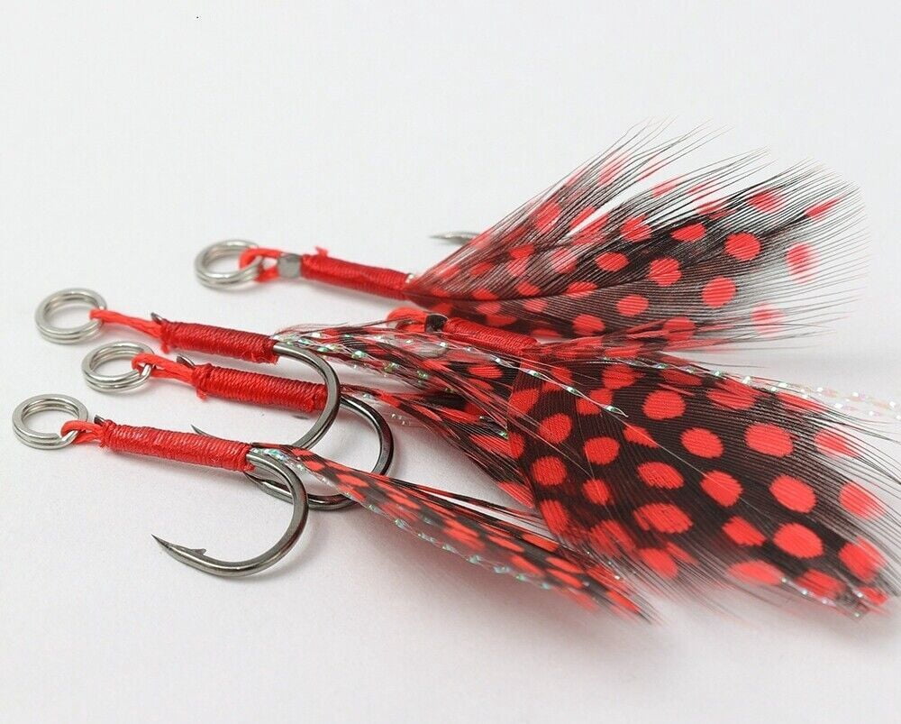 20PCS Fishing Feathered Assist Hooks High Carbon Steel Single Barbed ...