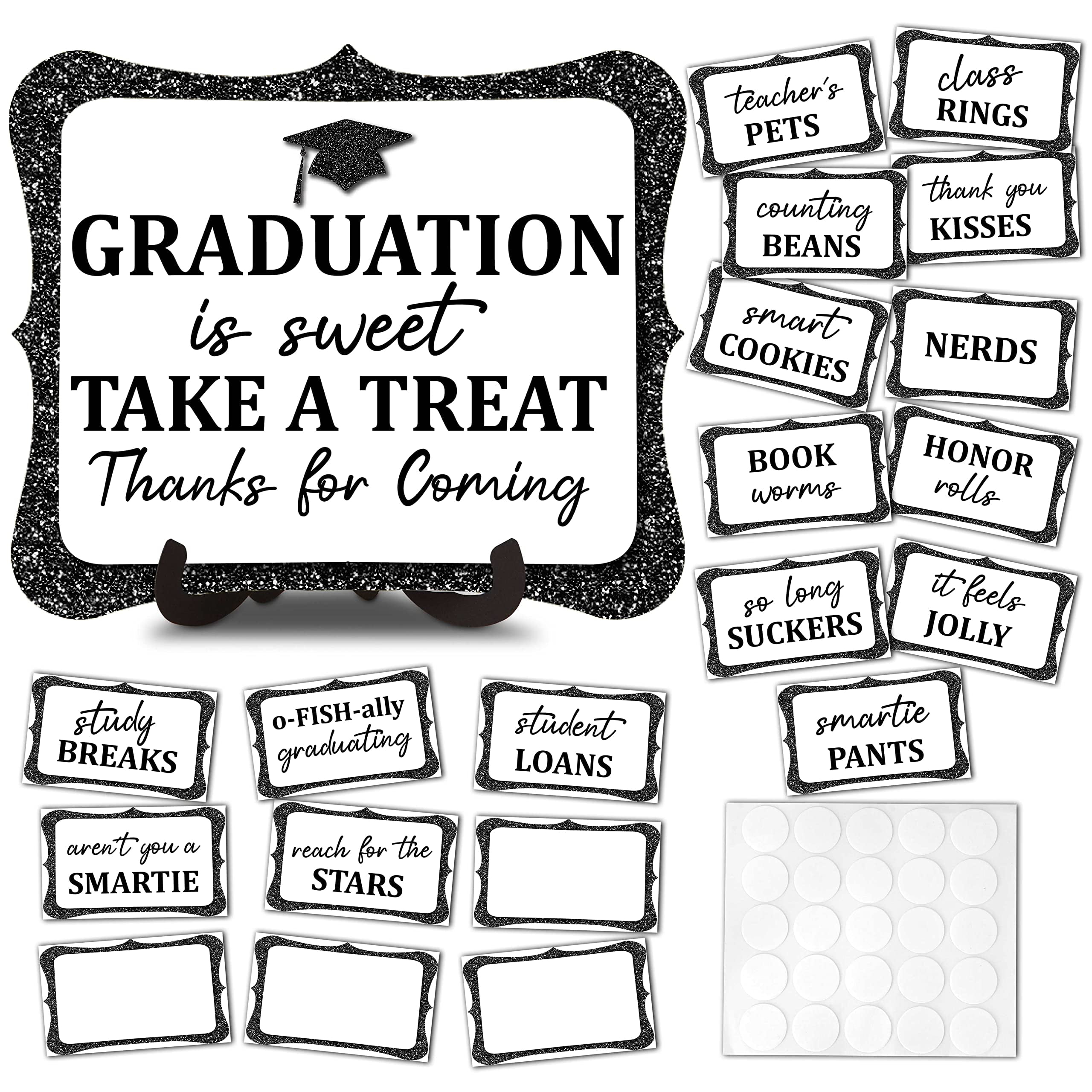 20PCS Graduation Candy Buffet Labels, 1 Black Glitter Graduation Candy ...